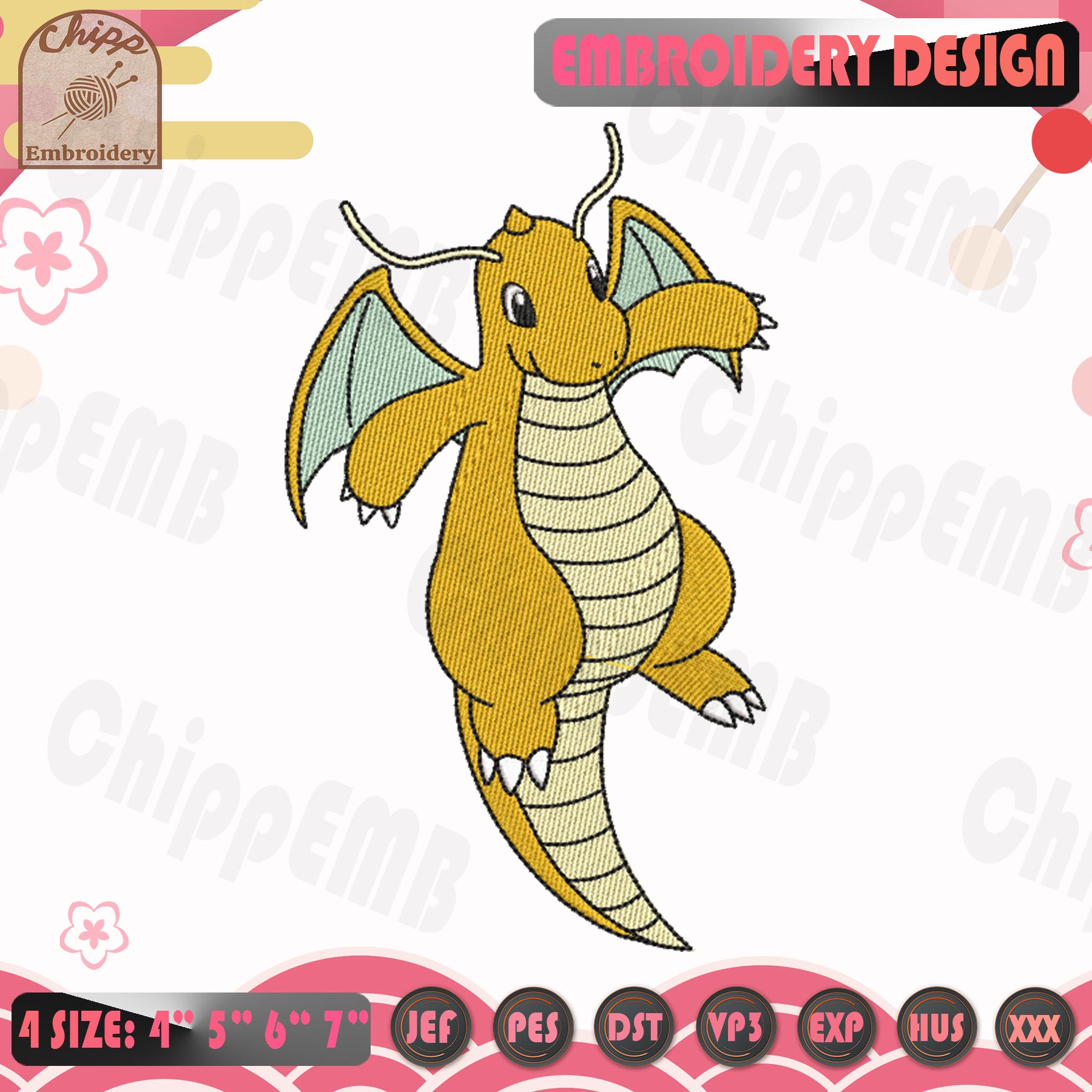 Pokemon Dragonite Embroidery Design, Pokemon Embroidery Desi - Inspire ...