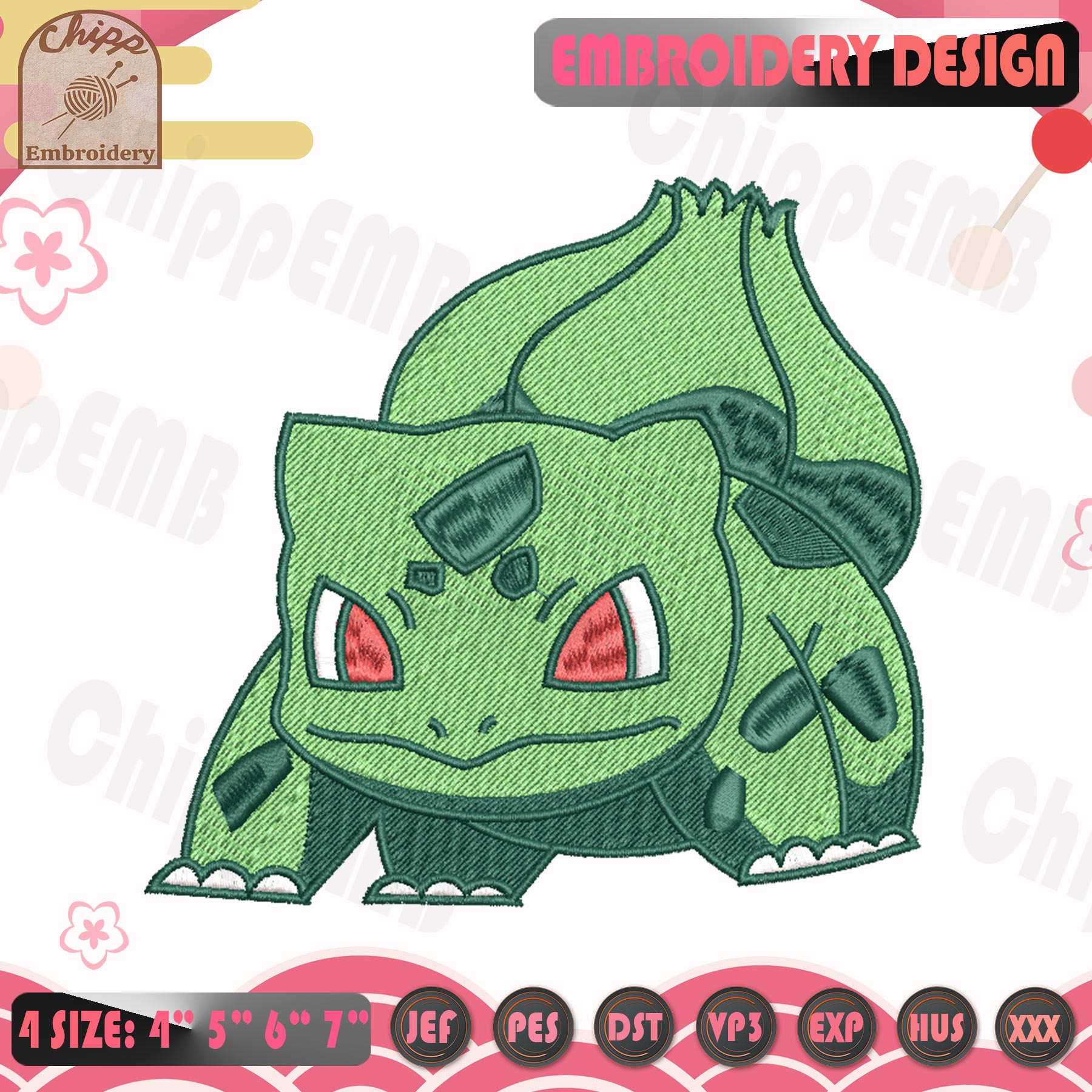Bulbasaur Embroidery Design, Pokemon Embroidery Design, Anim | Inspire ...