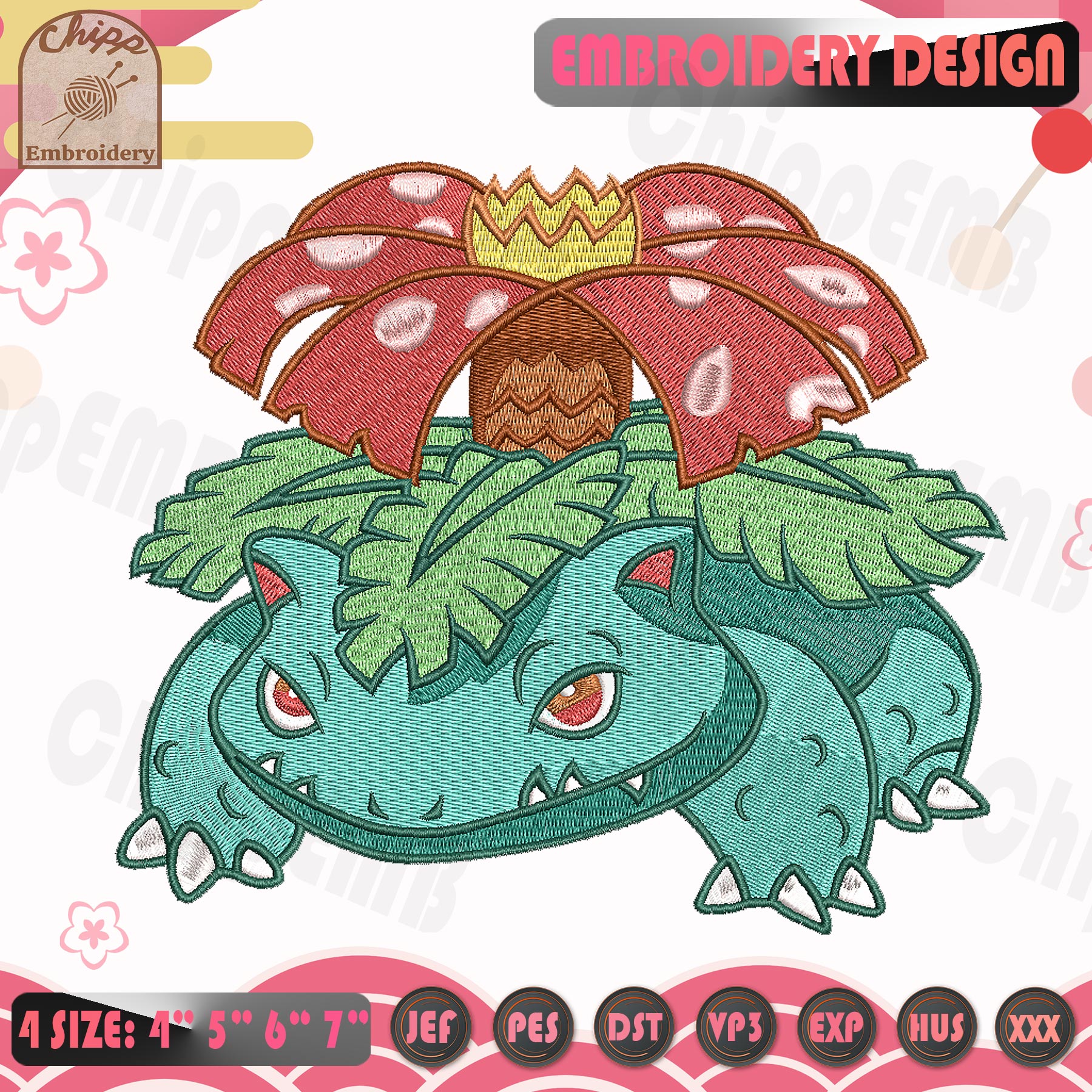 Venusaur Embroidery Design, Pokemon Embroidery Design, Bulba | Inspire ...