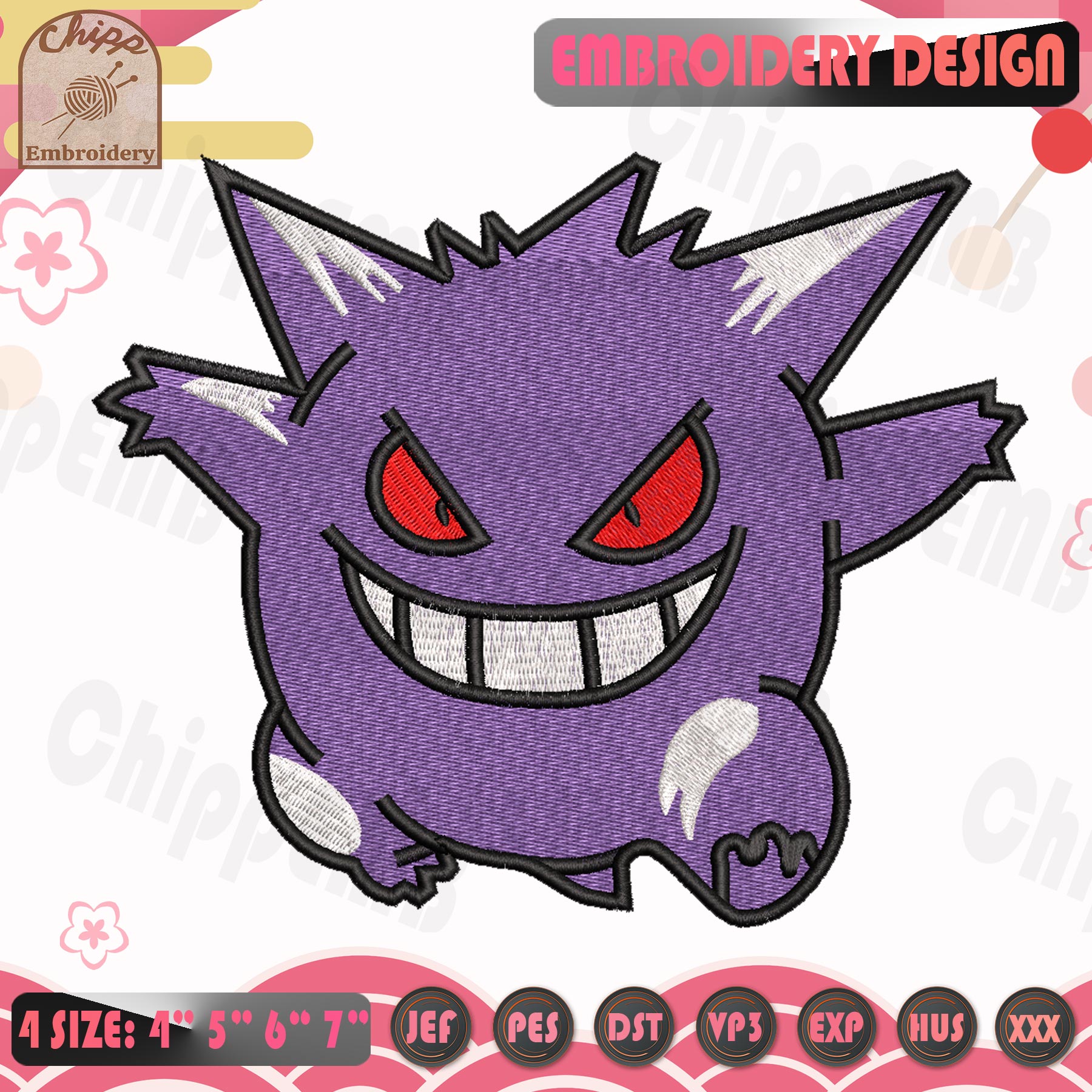 Gengar Embroidery Design, Pokemon Embroidery Design, Anime E | Inspire ...