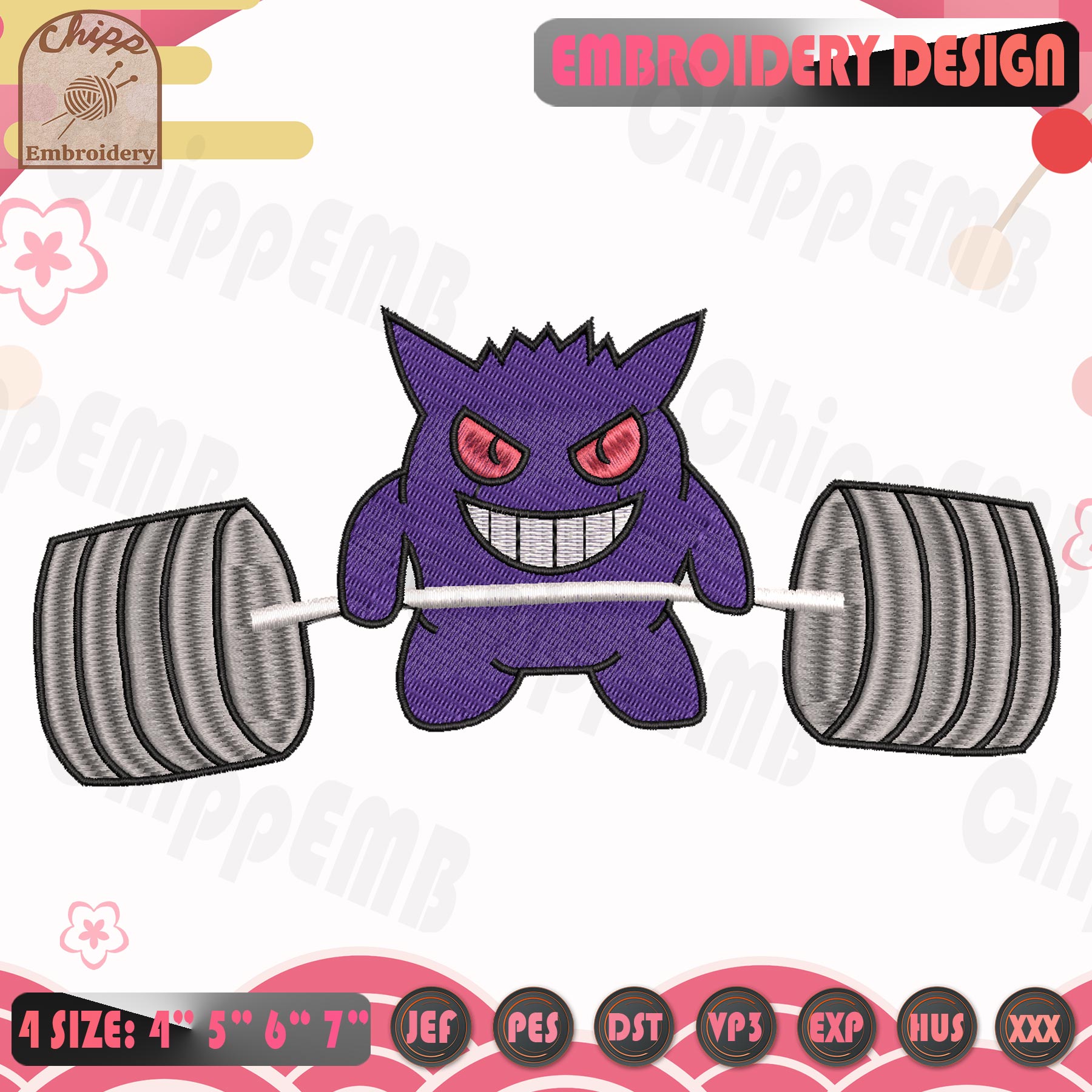 Gengar Gym Embroidery Design, Pokemon Embroidery Design, Gen | Inspire ...