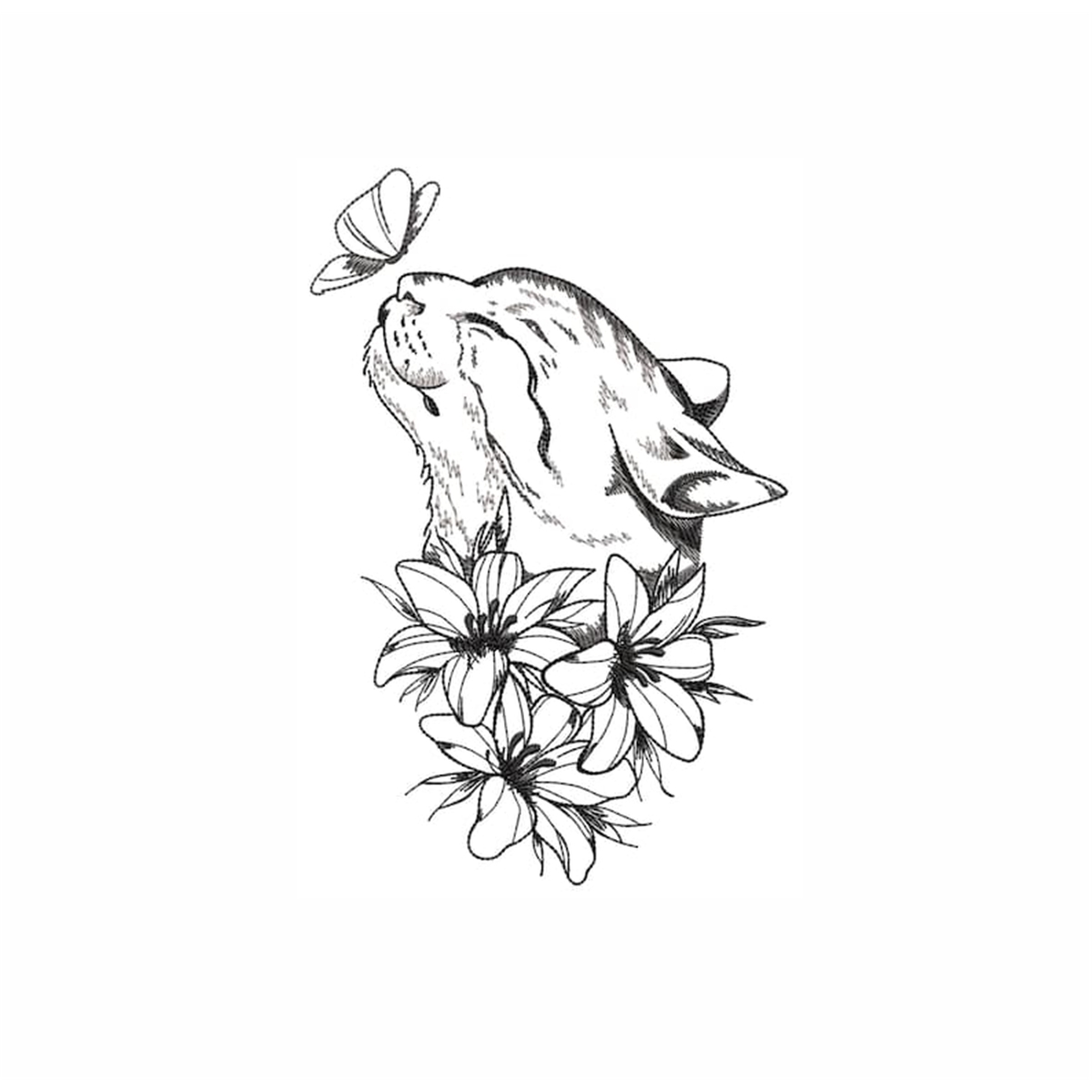 Cat, Flowers and Butterfly Machine Embroidery Design. 5 Size | Inspire ...