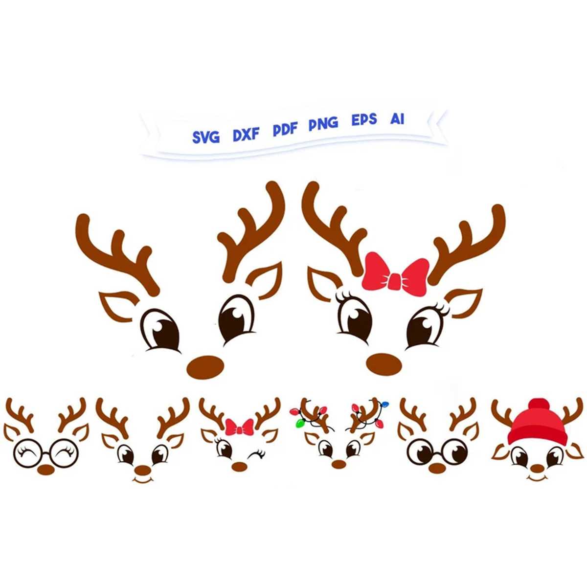 Christmas Reindeer Faces SVG PNG Bundle, Girl Reindeer SVG, | Inspire ...