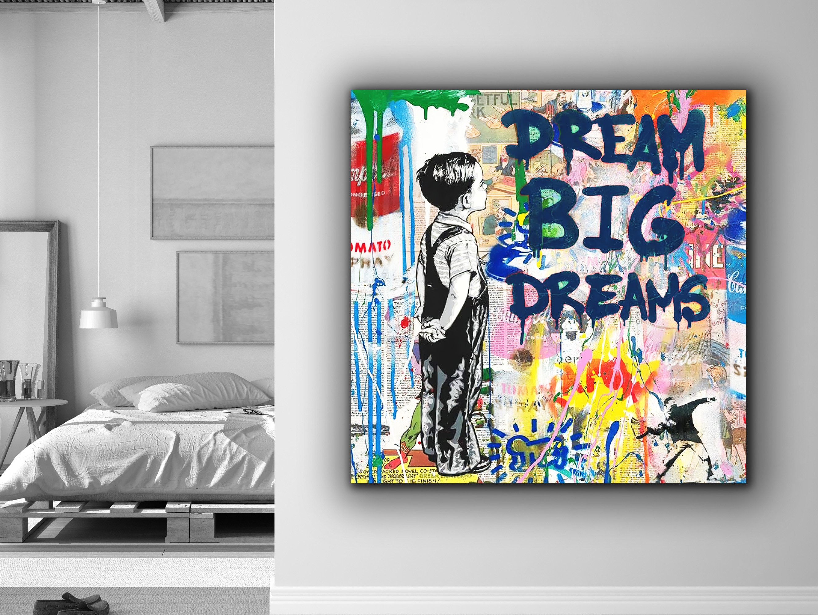 DREAM BIG DREAMS Graffiti Banksy Wall Art, Canvas Wall Art, | Inspire ...