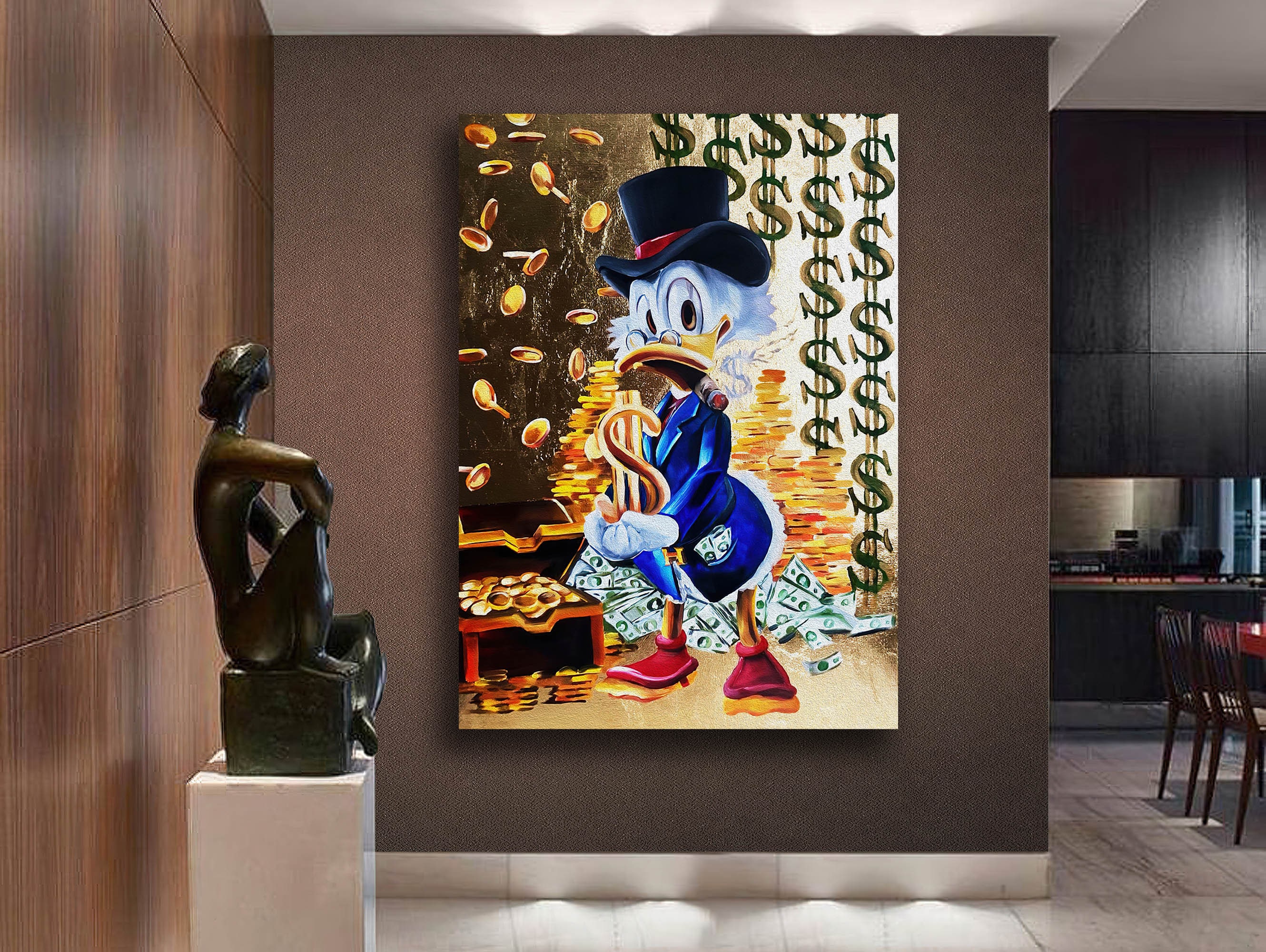 Scrooge McDuck Print on Canvas, Duck and Dolar Canvas Wall A | Inspire ...