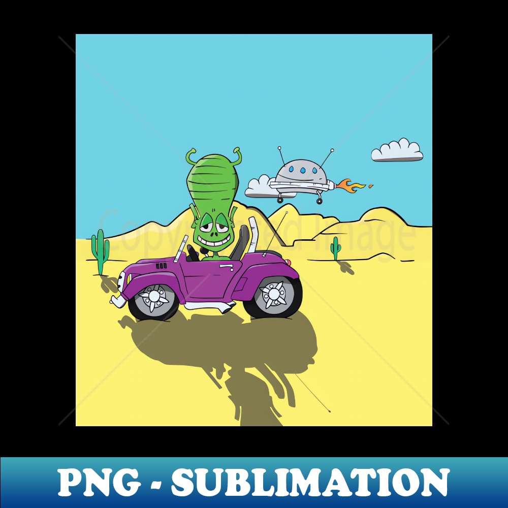 Alien driving a Purple Car in the Desert Landscape with UFO | Inspire ...