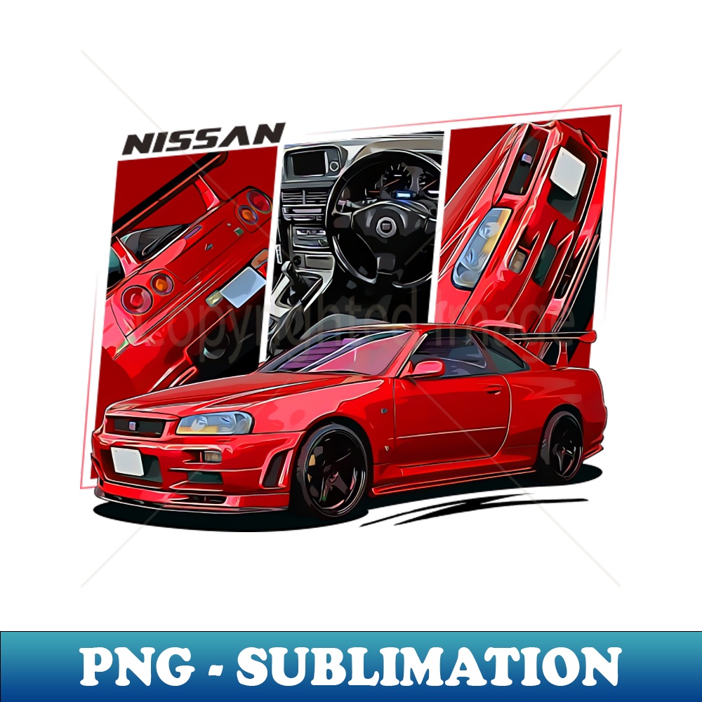 Nissan Skyline r34 GTR Red JDM Car - Retro PNG Sublimation D | Inspire ...