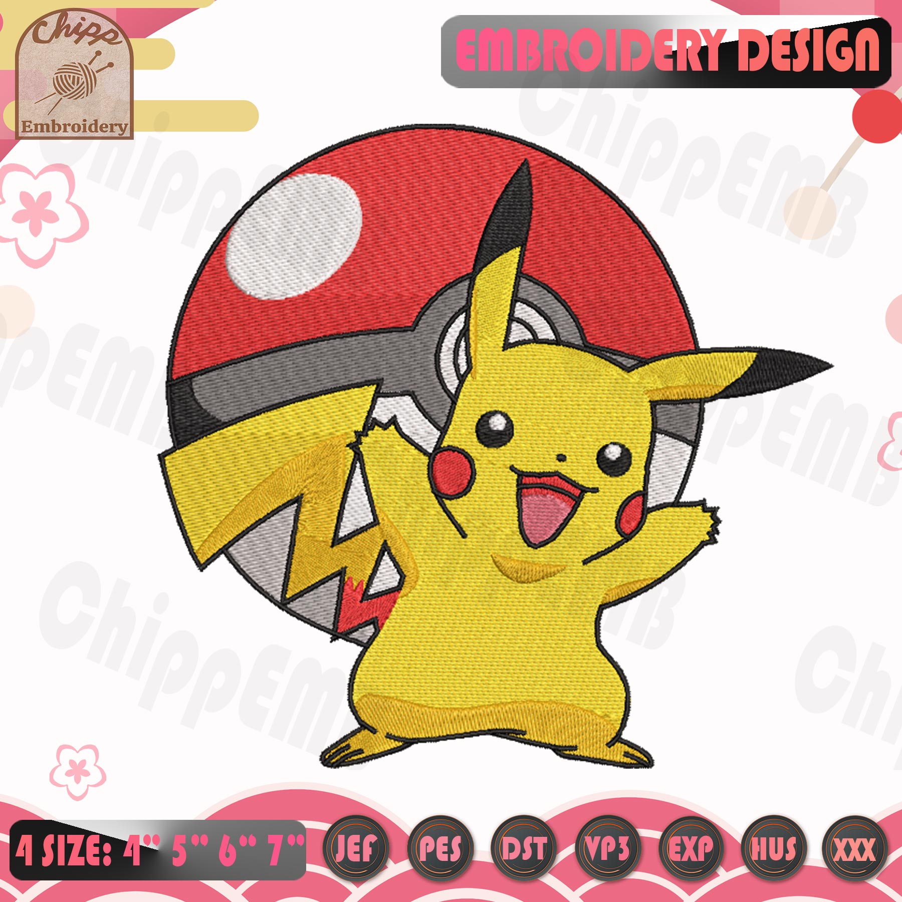 Pikachu Embroidery Design, Pokemon Embroidery Design, Anime | Inspire ...