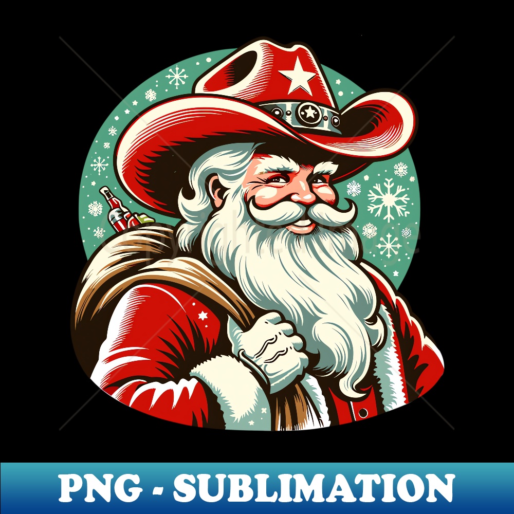 Funny Christmas Santa With Cowboy Hat - PNG Transparent Digi - Inspire ...