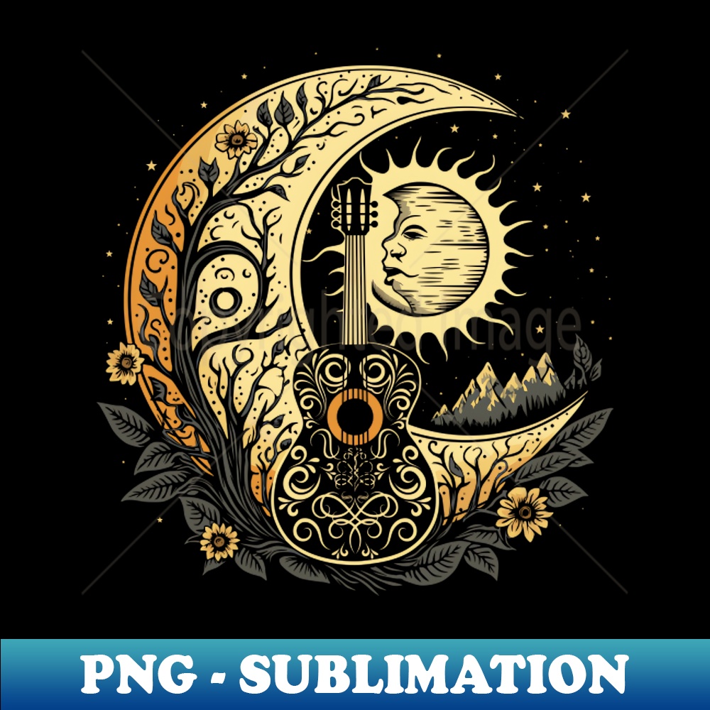 Cottagecore Acoustic Guitar With Moon Sun And Stars - Sublim | Inspire ...