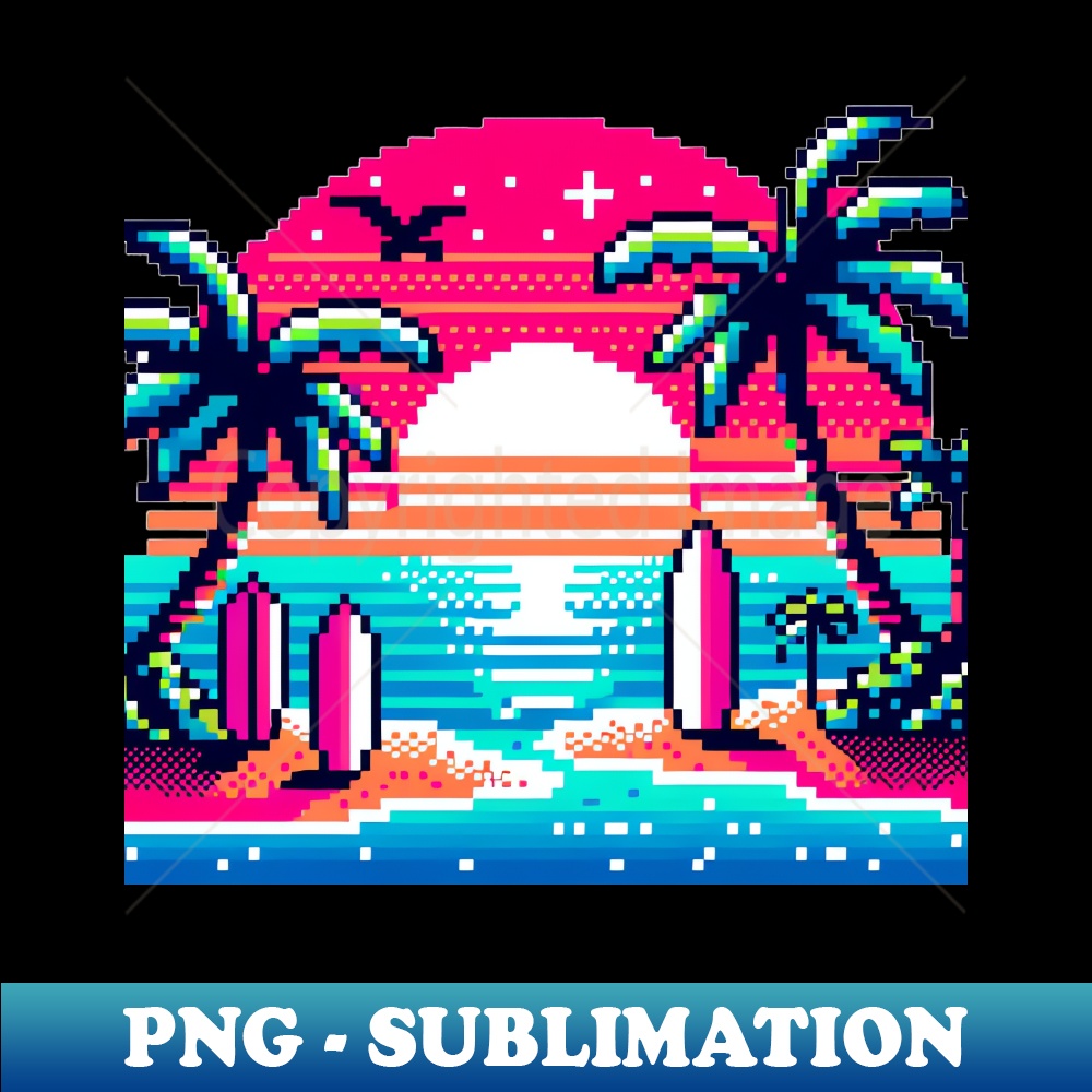 Neon Beach Pixels - Tropical 8-Bit Paradise - Exclusive PNG | Inspire ...
