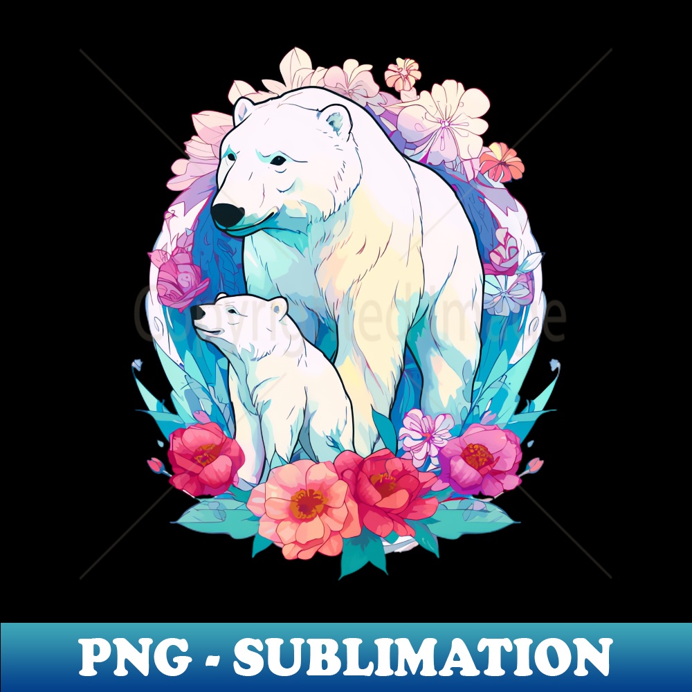 Polar Bear and Cub Floral Aesthetic Print - PNG Transparent | Inspire ...