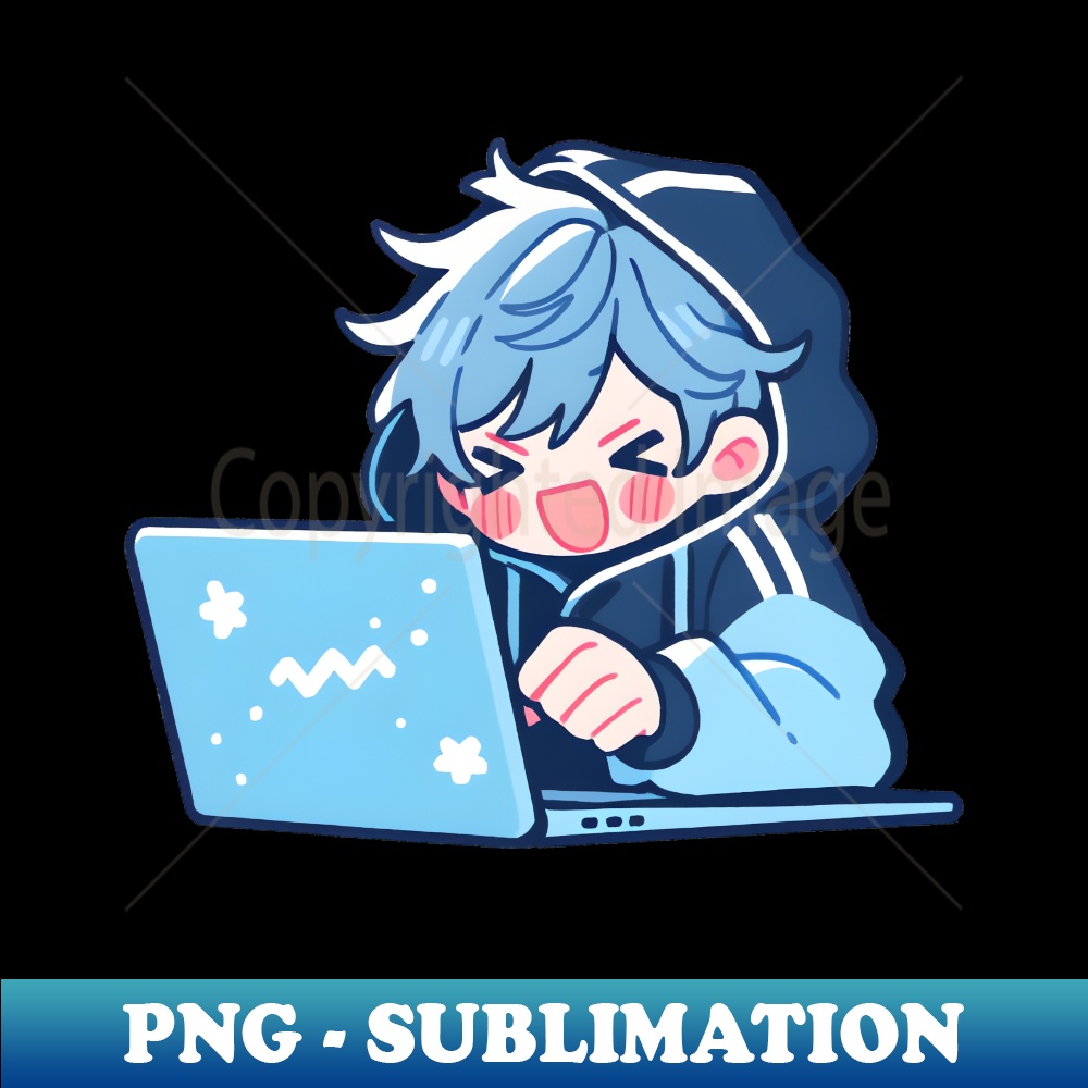 Cute Anime boy using laptop - Instant PNG Sublimation Downlo | Inspire ...
