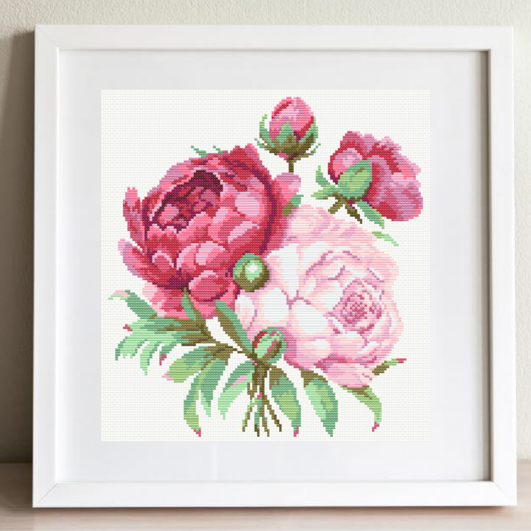 Cross stitch pattern Bouquet of peonies, cross stitch chart | Inspire Uplift