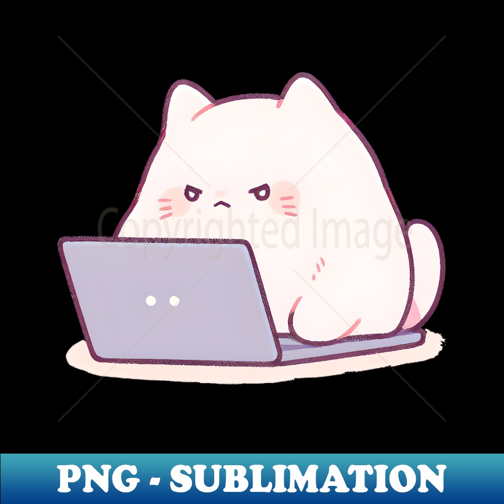 Kawaii anime cat using laptop - PNG Transparent Digital Down | Inspire ...