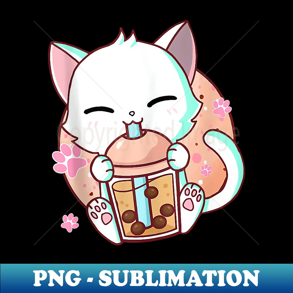 Anime Kawaii Cat Drinking Boba Bubble Tea Cute Japanese Neko - Inspire ...