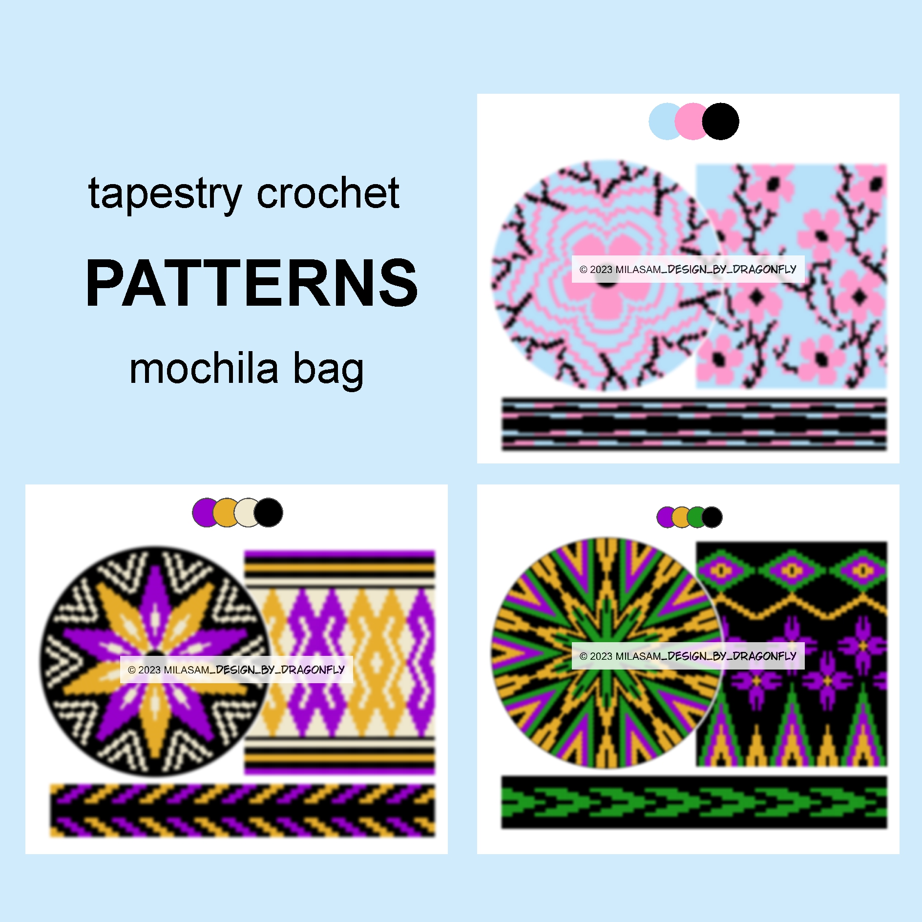 Wayuu mochila bag patterns / SET of 3 tapestry crochet patte | Inspire ...