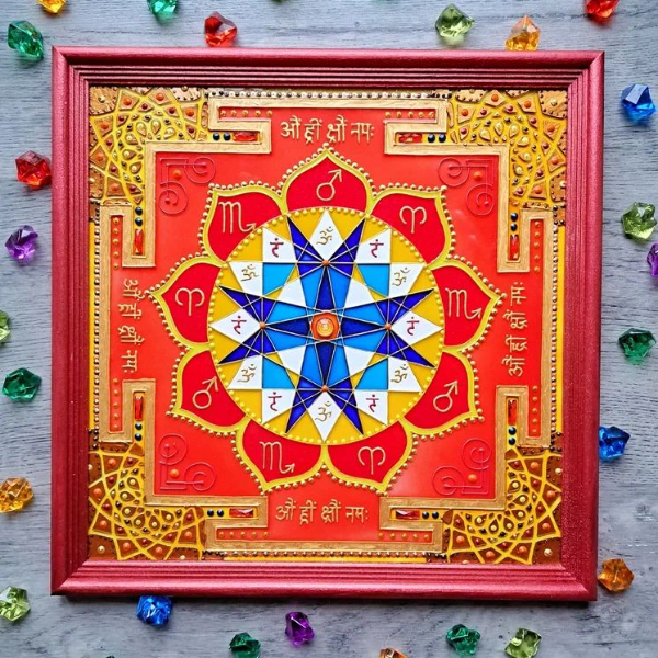 Stained glass Mars Yantra Mangala Meditation art Spiritual - Inspire Uplift