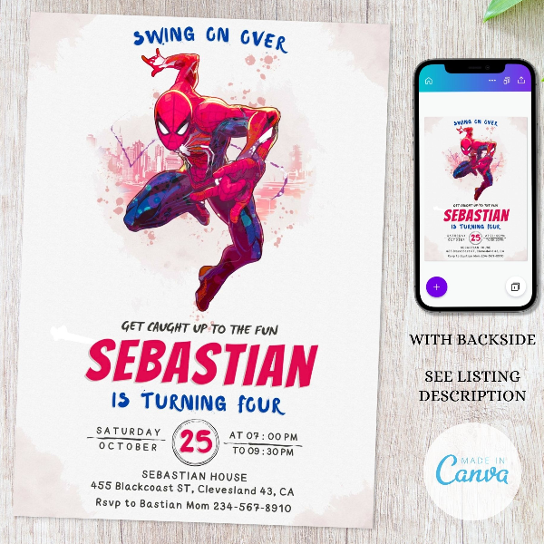 Spiderman Invite, Spider Party Invitation, Hero Editable Inv - Inspire ...