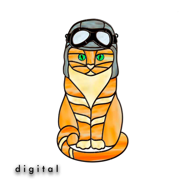 Cat Aviator stained Glass Pattern, Cat in the Hat - Inspire Uplift