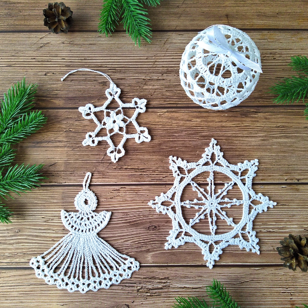 Crochet Christmas ornament patterns set Crochet angel Snowfl | Inspire Uplift