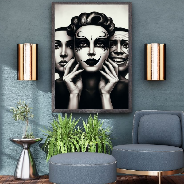 Elegance in Monochrome: Masked Faces Digital Art Prints | Inspire Uplift