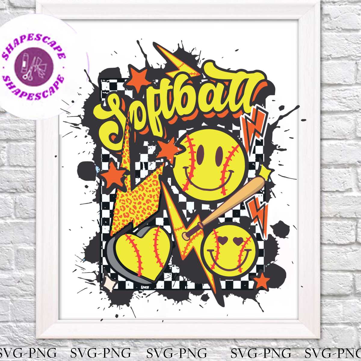 Retro Softball Smiley Face Baseball SVG | Inspire Uplift