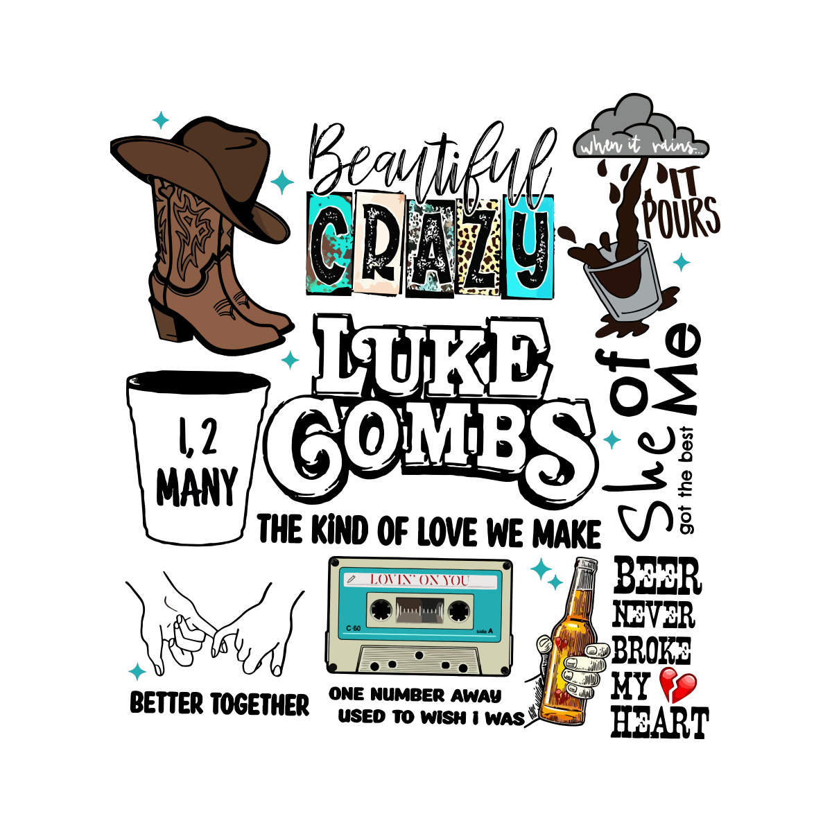 Luke Combs Country Music Song PNG Digital Download Files - Inspire Uplift