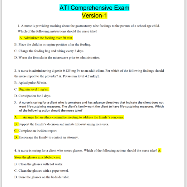 RN ATI Comprehensive Predictor Exit Exam (10 VERSIONS) 2021/ | Inspire ...
