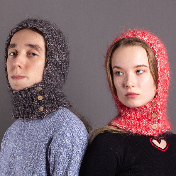 Mohair balaclava with buttons. Unisex. Black beige color | Inspire Uplift
