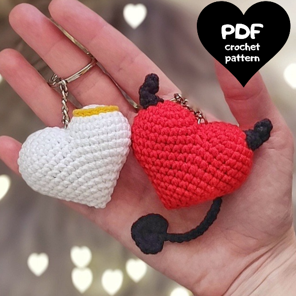 Crochet Keychains Devil & Angel heart keychain pattern | Inspire Uplift