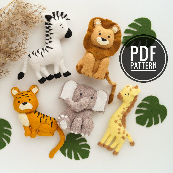 Safari Felt Animals Sewing Patterns PDF and Tutorials, Jungl - Inspire ...