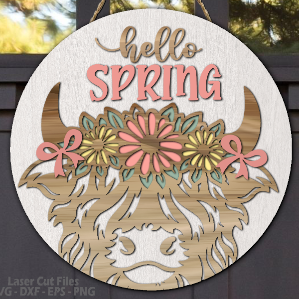 Spring Highland Cow SVG | Laser Cut Files | Hello Spring SVG | Inspire ...