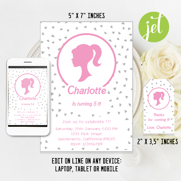 Barbie Printable Invitation, Barbie Editable Party Template, | Inspire ...