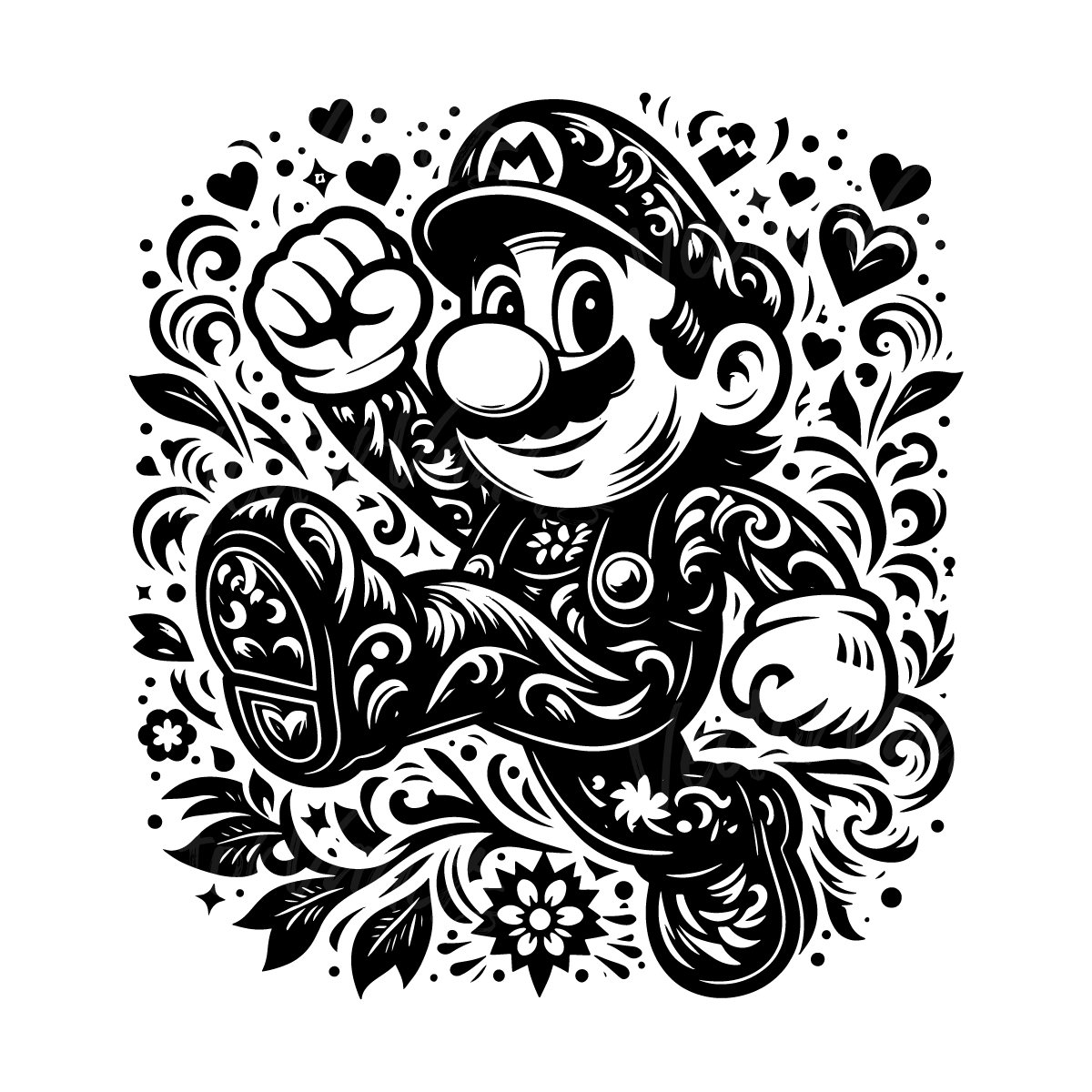 Floral Super Mario Cartoon Character SVG - Inspire Uplift