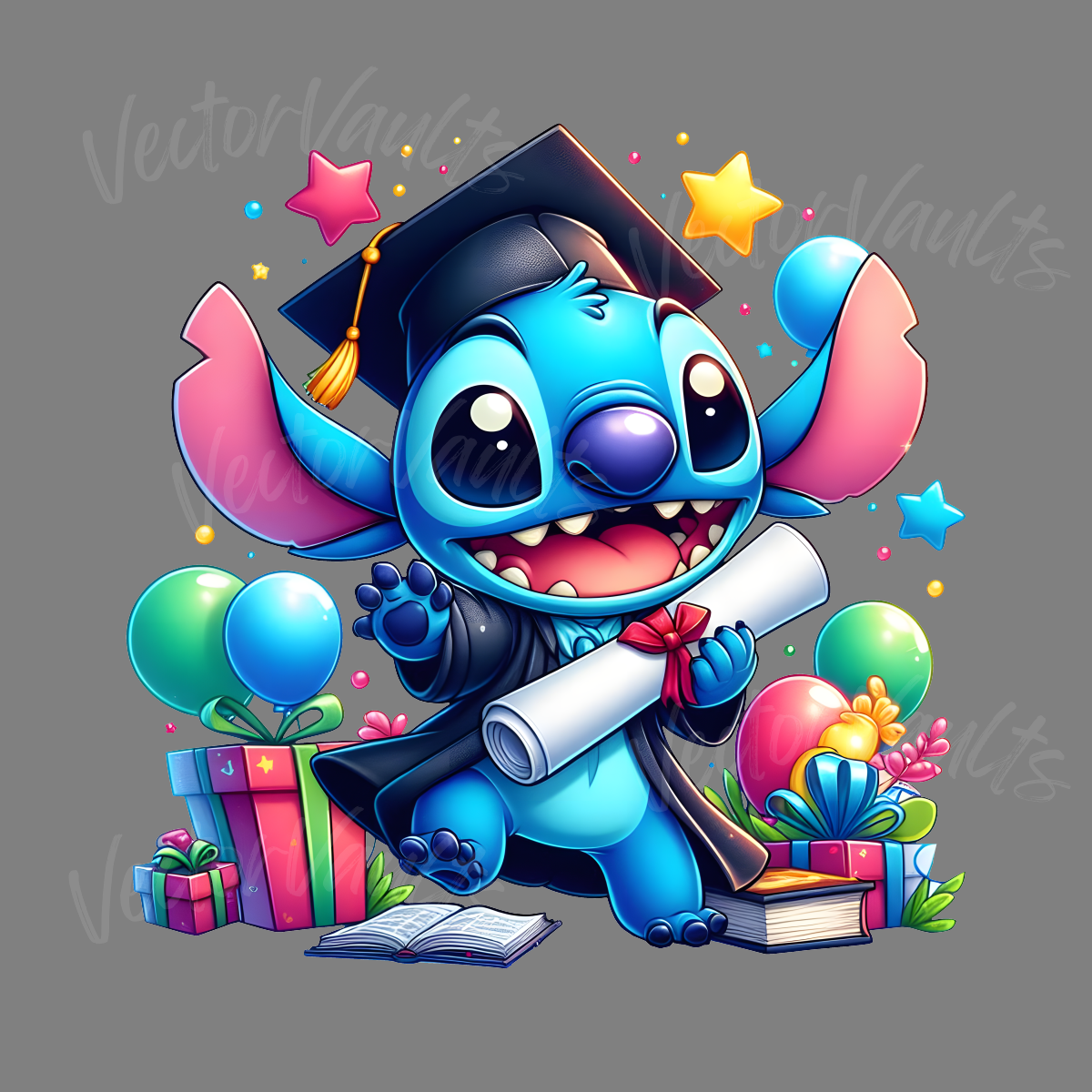 Cute Stitch Graduation Cartoon PNG Digital Download Files - Inspire Uplift