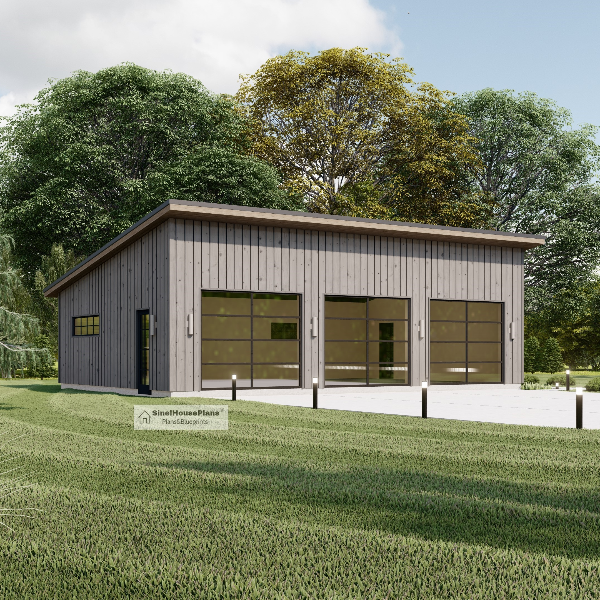 3 Car Modern garage plans, 35'-6''x 24' Contemporary Style G - Inspire ...