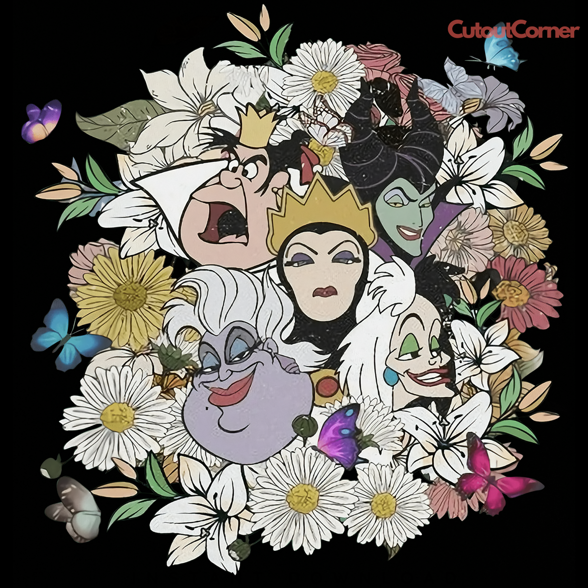 Disney Villains Flower Cartoon PNG Digital Download Files | Inspire Uplift