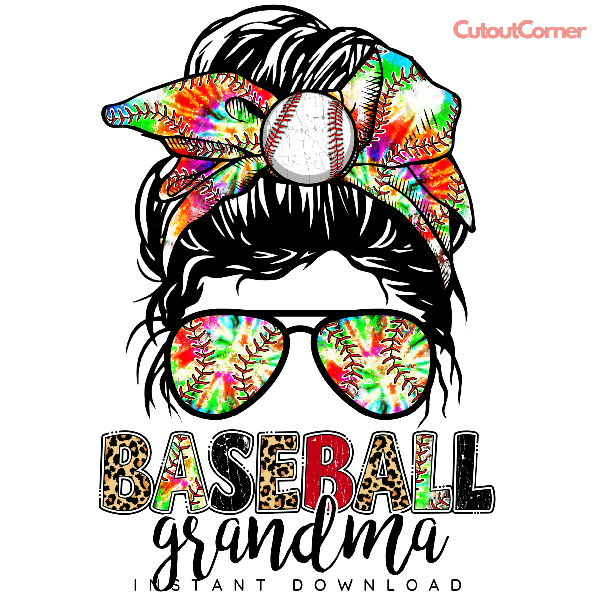 Baseball Grandma Messy Bun PNG Digital Download Files | Inspire Uplift