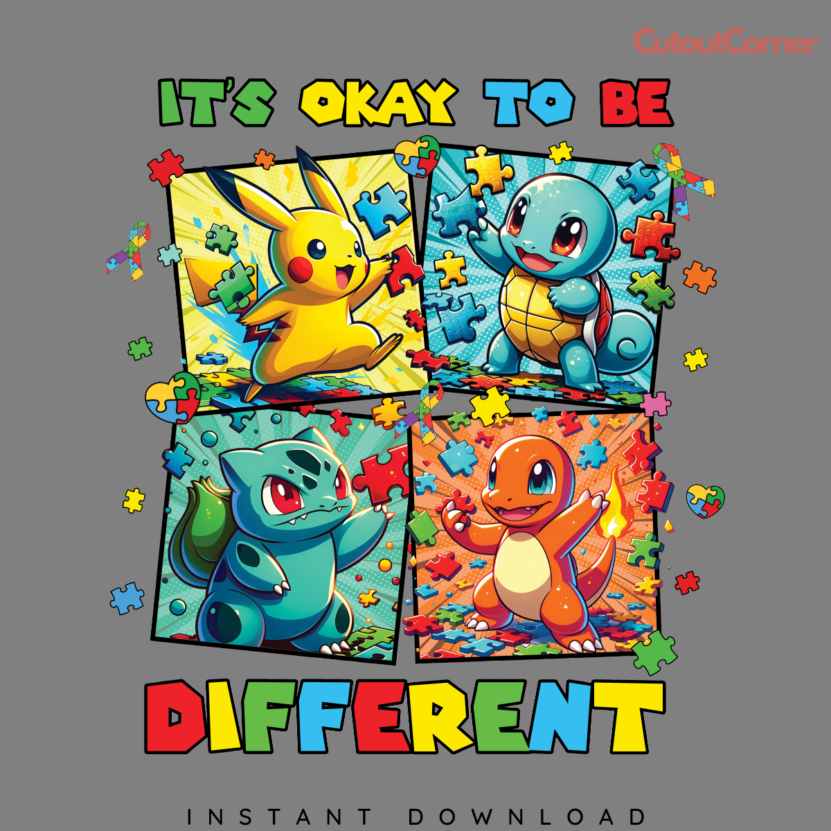 Autism Awareness Cartoon Pikachu Friends PNG | Inspire Uplift