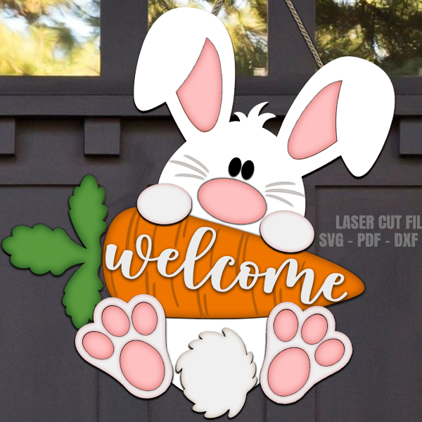Easter Bunny Welcome Sign SVG | Glowforge Laser Cut Files | Inspire Uplift
