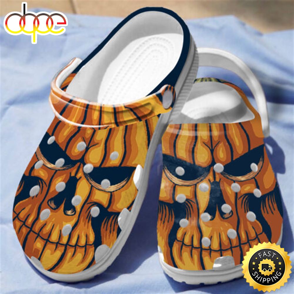 Pumpkin Skull Of Fright Halloween Skull Crocs Shoes | Inspire Uplift