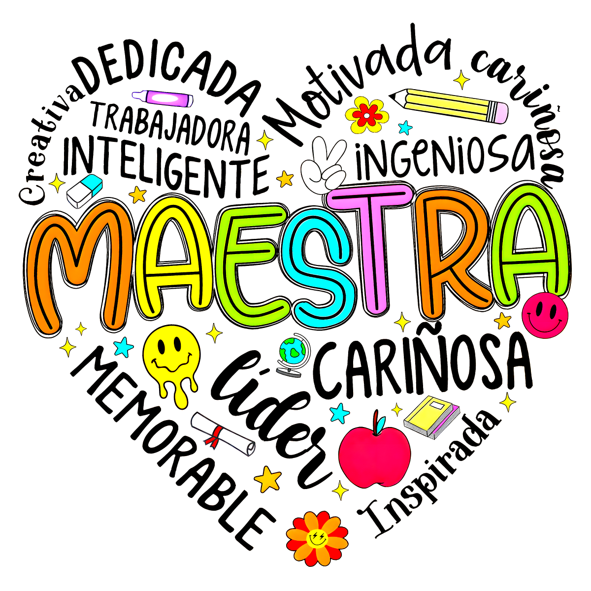 Retro Maestra Word Teacher Heart PNG Digital Download Files | Inspire ...