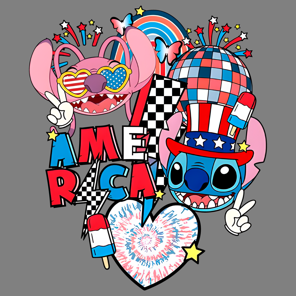 Stitch And Angel Happy 4th Of July PNG Digital Download File - Inspire ...