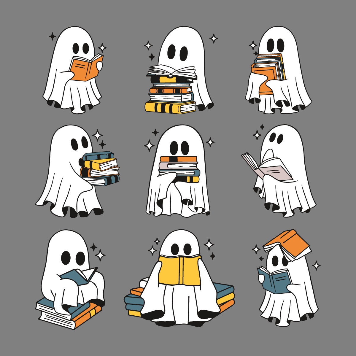 Bookish Halloween Ghost Reading Books SVG | Inspire Uplift