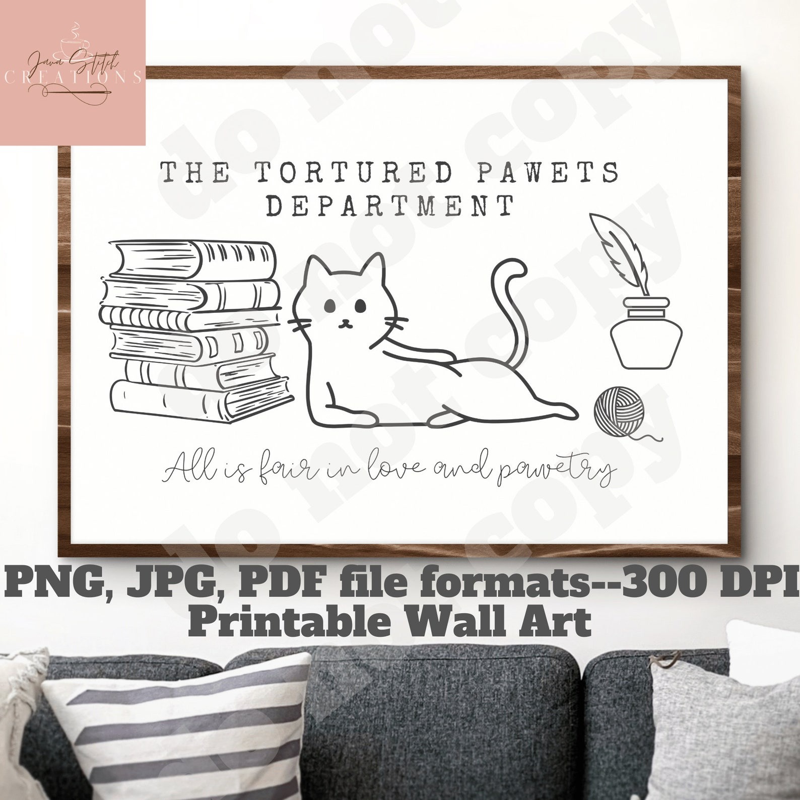 Tortured Poet Wall Art PNG JPG PDF, cat wall art, cat mom, l | Inspire ...