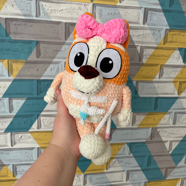Handmade plush toy Bingo from Bluey cartoon with tracheostom - Inspire Uplift