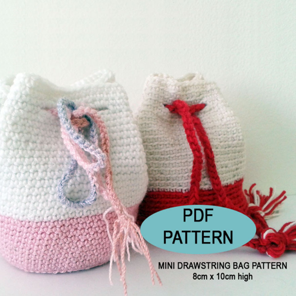 Crochet Mini Drawstring Bag, PDF Pattern, 8 cm. dia, 10 cm.t | Inspire ...