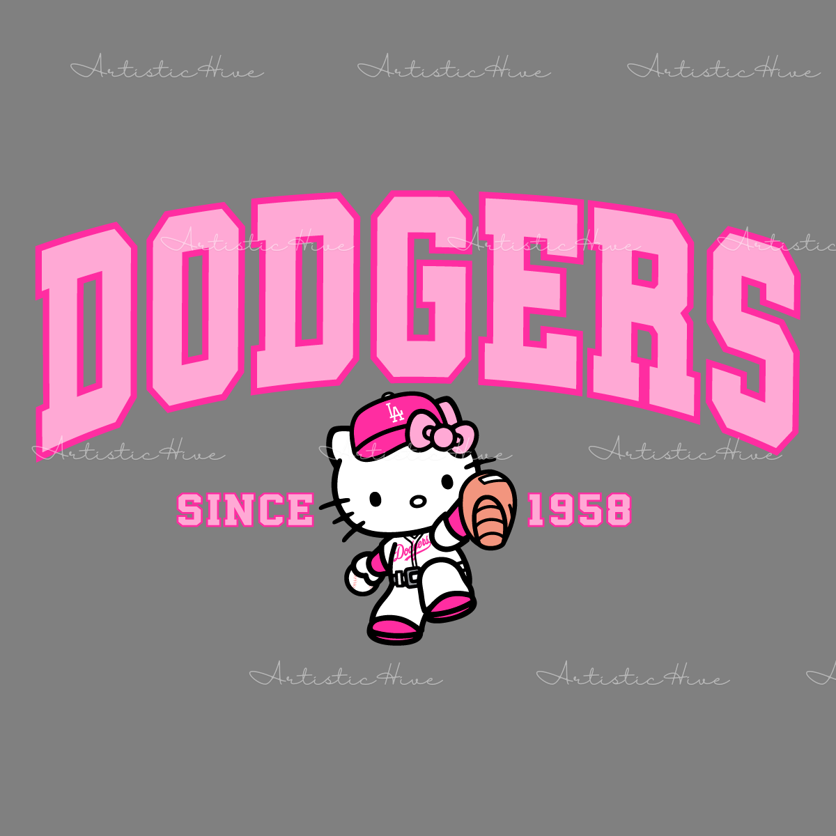 Pink Baseball Hello Kitty Dodgers Svg Digital Download | Inspire Uplift