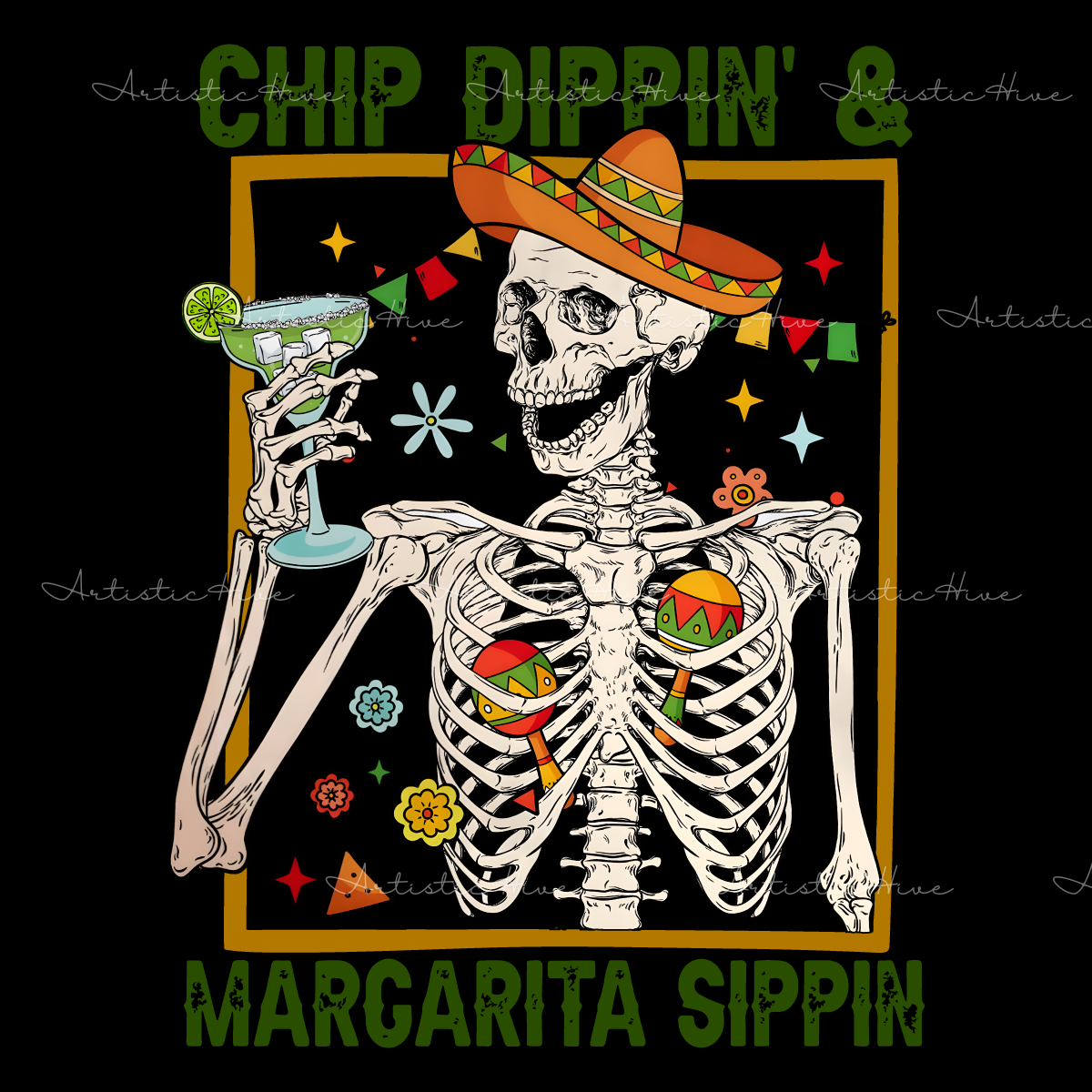 Funny Skeleton Chip Dippin And Margarita Sippin PNG | Inspire Uplift